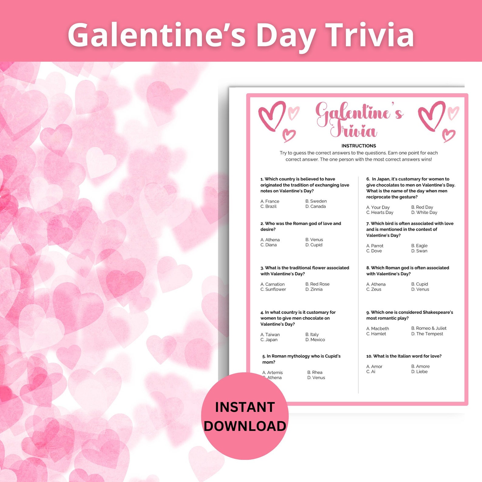 Valentine's Day Trivia, Galentine's Day Trivia Game, Valentine's Trivia ...
