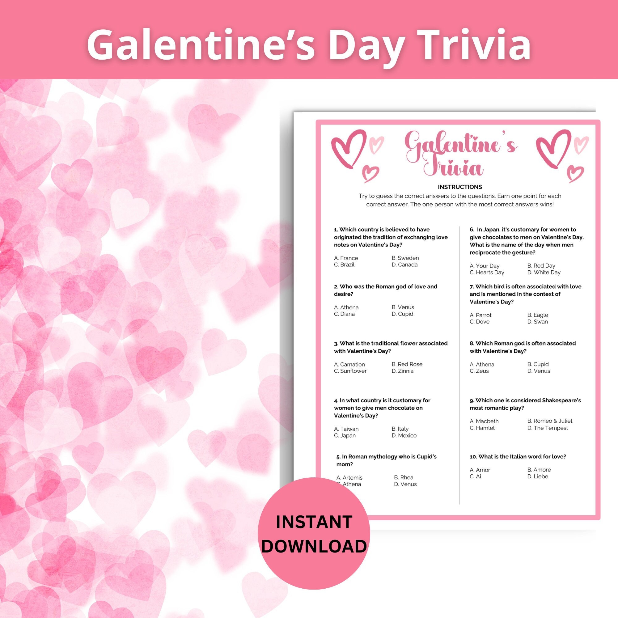 Valentine's Day Trivia, Galentine's Day Trivia Game, Valentine's Trivia ...