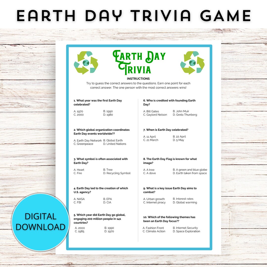 Earth Day Trivia Game Printable, Multiple Choice Trivia Game - Etsy