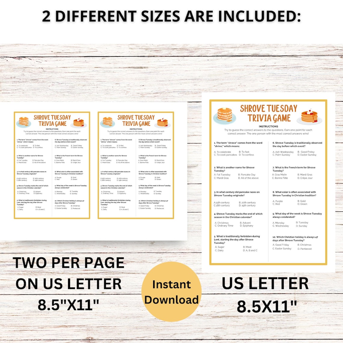 Shrove Tuesday Trivia Game, Pancake Day Quiz, Printable Pancake Day ...