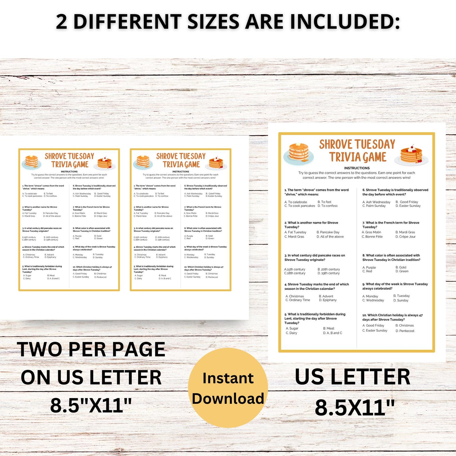 Shrove Tuesday Trivia Game, Pancake Day Quiz, Printable Pancake Day ...