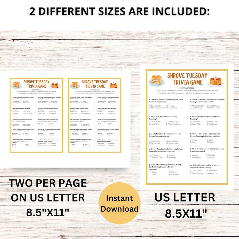 Shrove Tuesday Trivia Game, Pancake Day Quiz, Printable Pancake Day ...