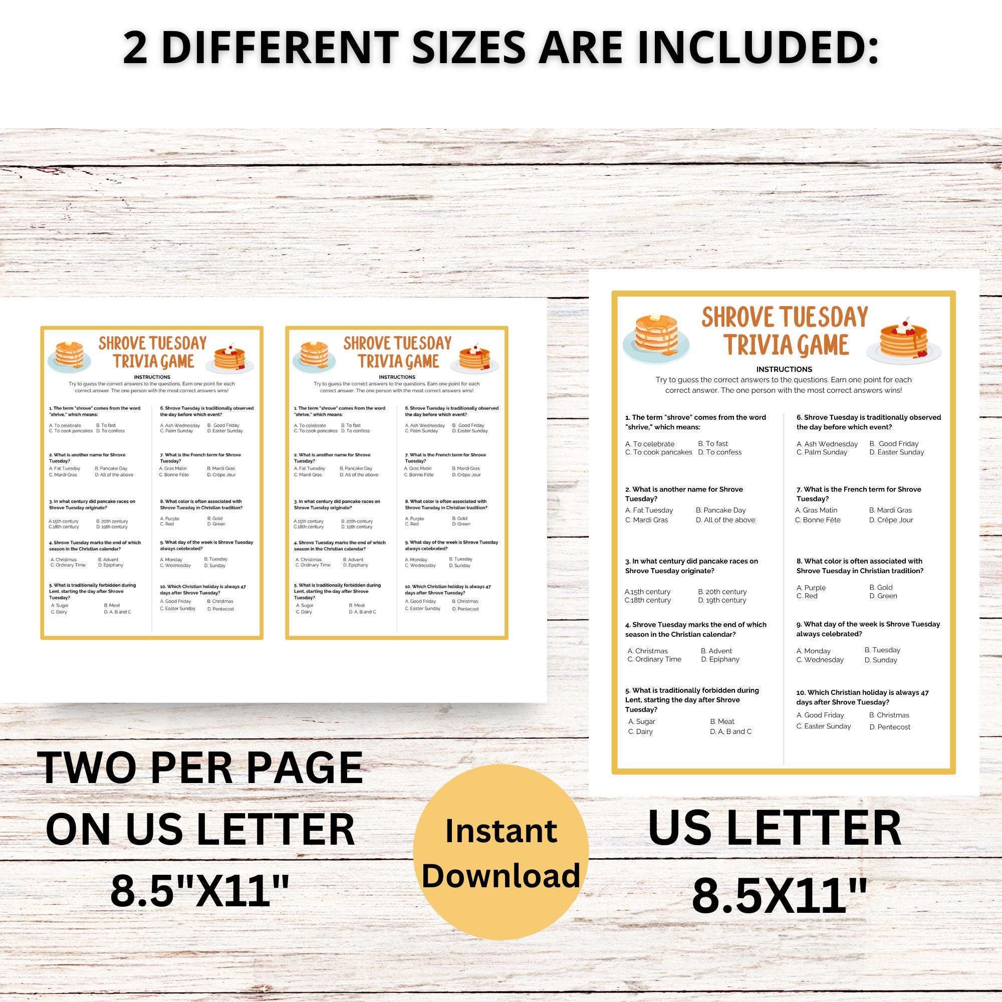 Shrove Tuesday Trivia Game, Pancake Day Quiz, Printable Pancake Day ...