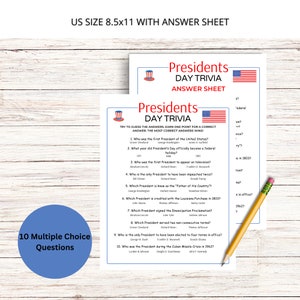 Presidents Day Trivia Game, Instant Download, Multiple Choice Game - Etsy