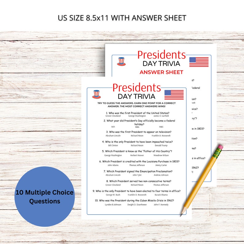 Presidents Day Trivia Game, Instant Download, Multiple Choice Game - Etsy