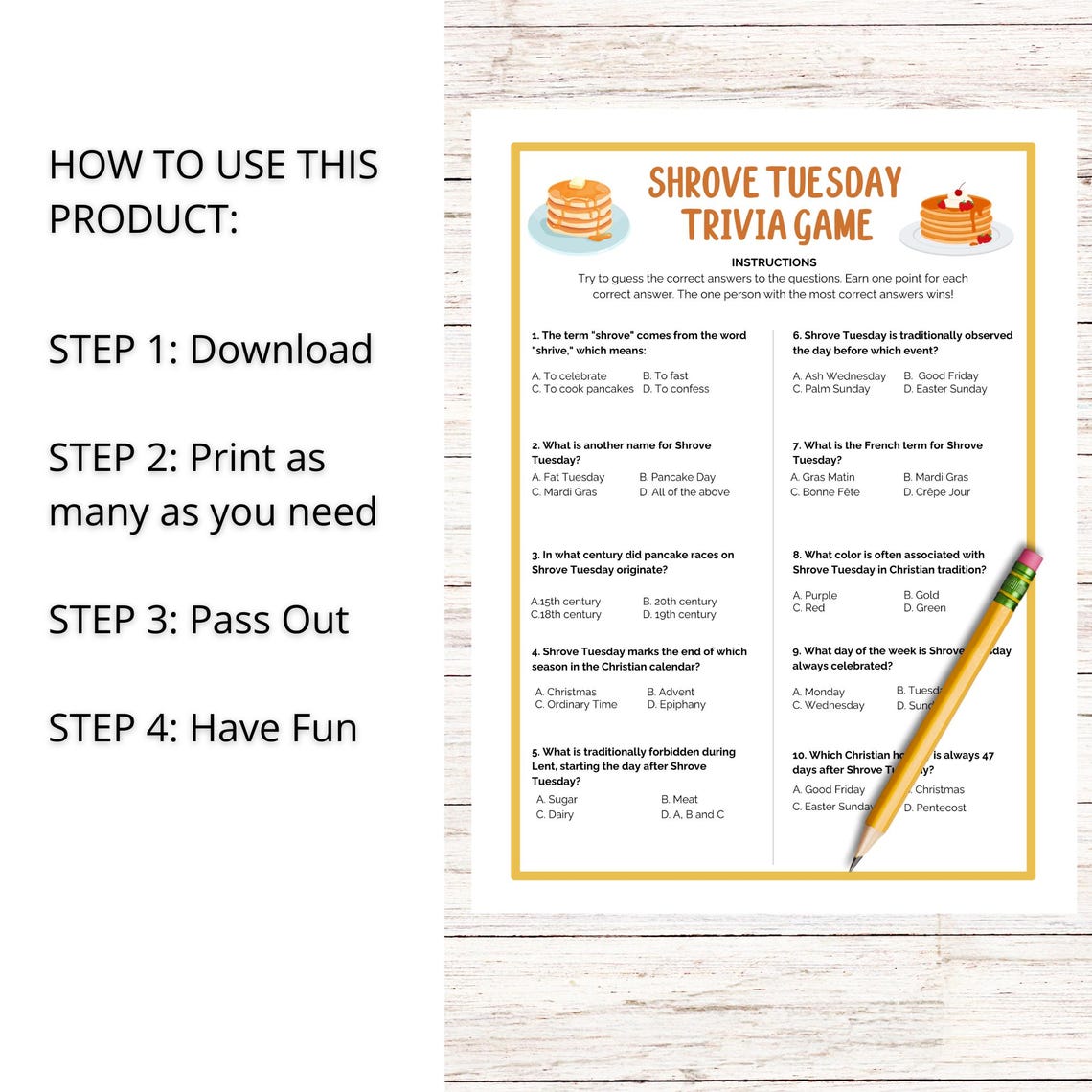 Shrove Tuesday Trivia Game, Pancake Day Quiz, Printable Pancake Day ...
