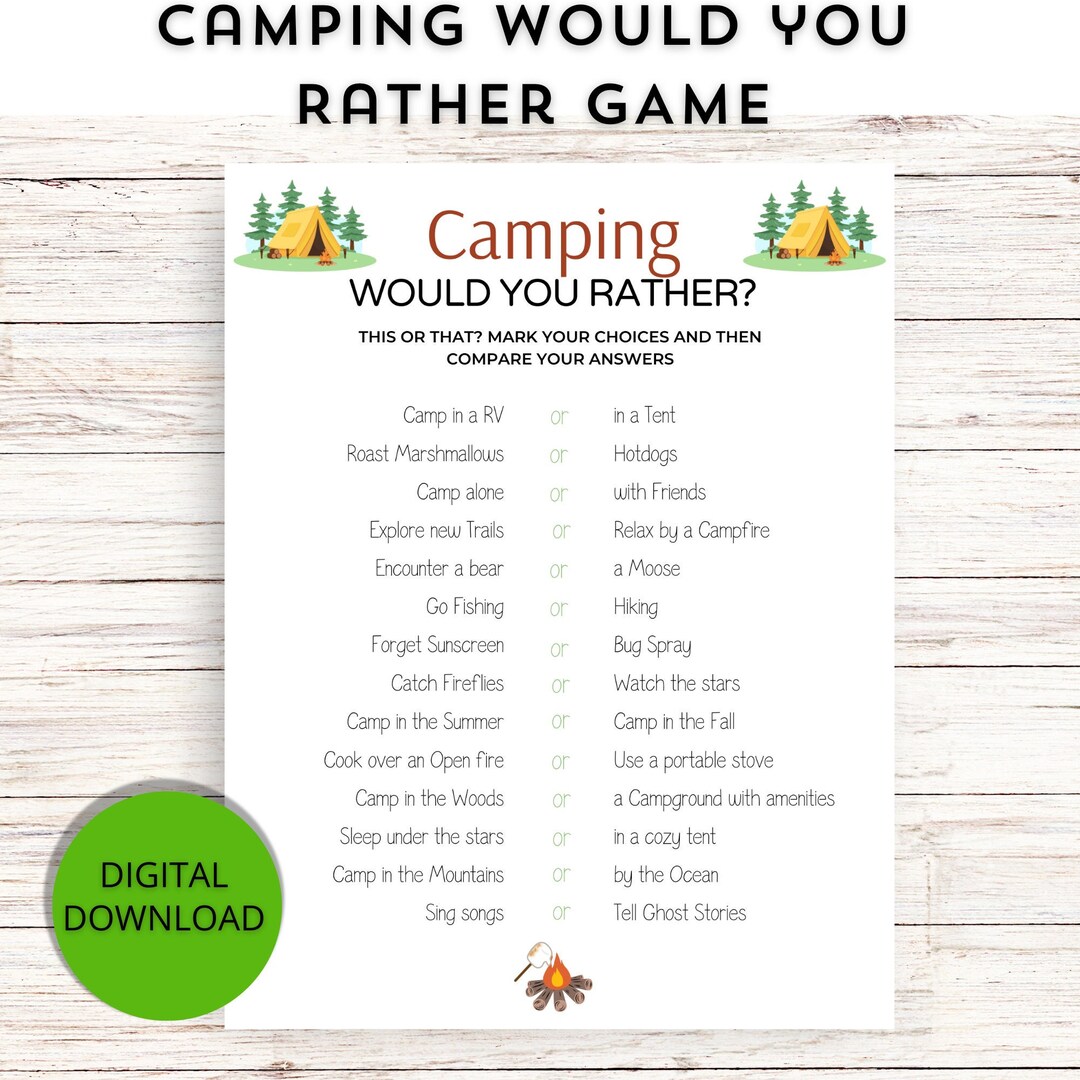 Would You Rather Camping Game, Ice Breaker Game Printable, Conversation ...