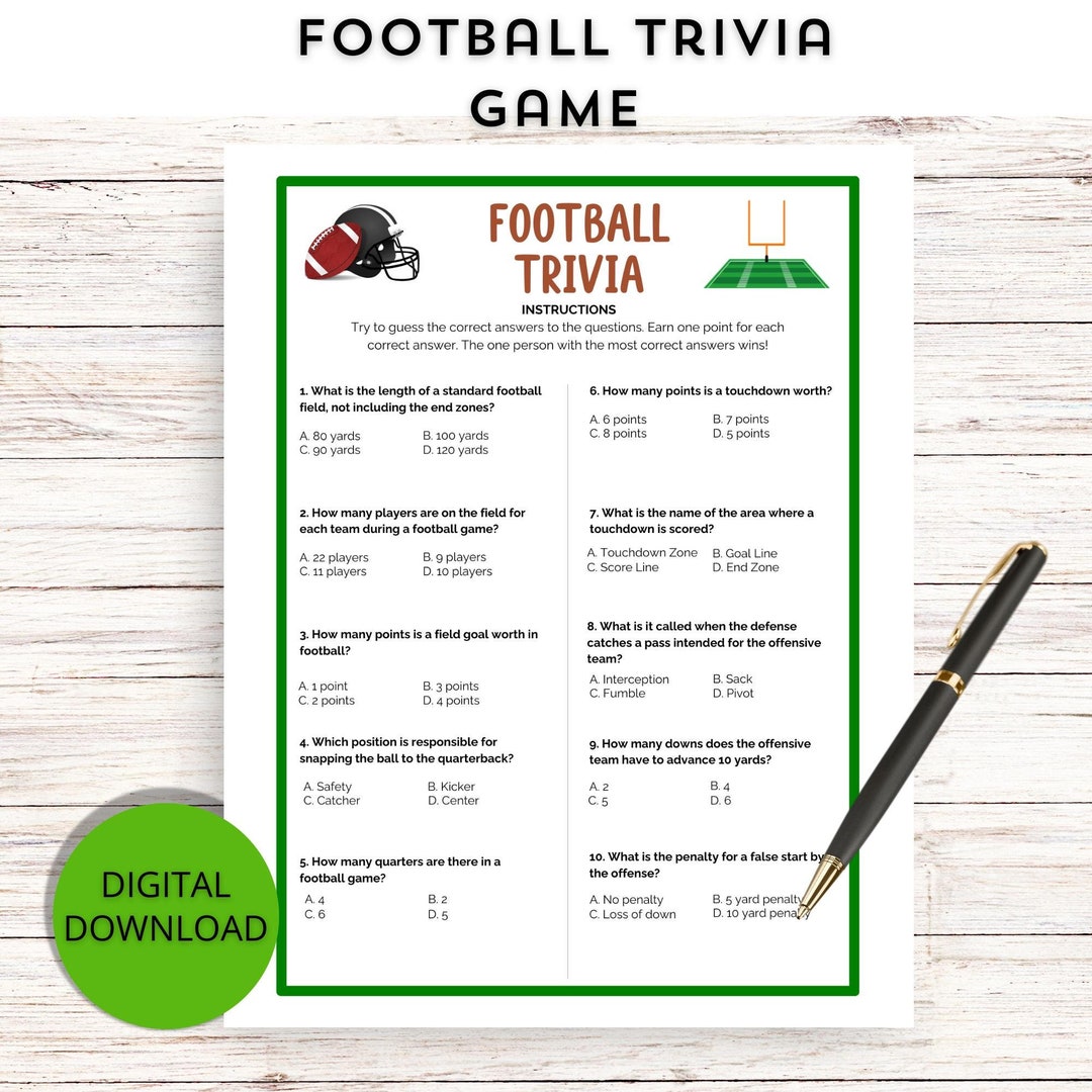Football Trivia Game, Football Quiz, Football Themed Party Trivia Game ...