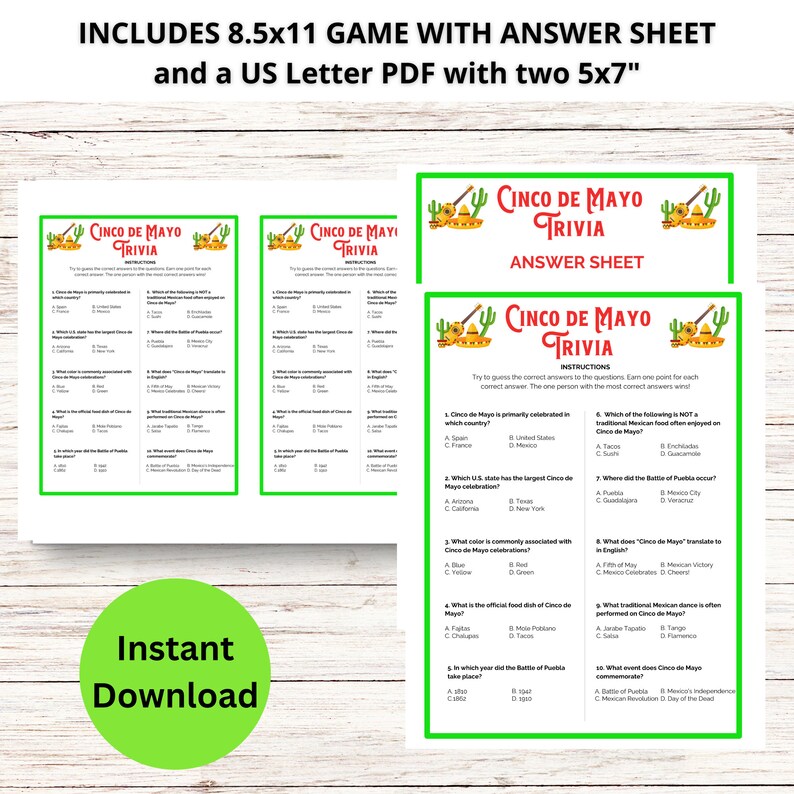 Cinco De Mayo Trivia Game, Multiple Choice Trivia, Cinco De Mayo Party ...