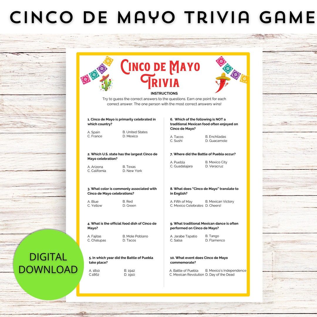 Cinco De Mayo Trivia Game, Multiple Choice Trivia, Cinco De Mayo Party ...
