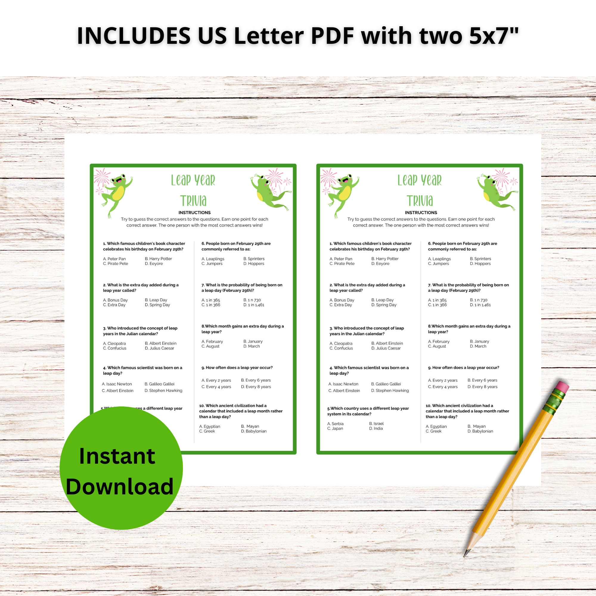 Leap Year Trivia Game, Leap Day 2024 Printable Game, Leap Day Trivia ...