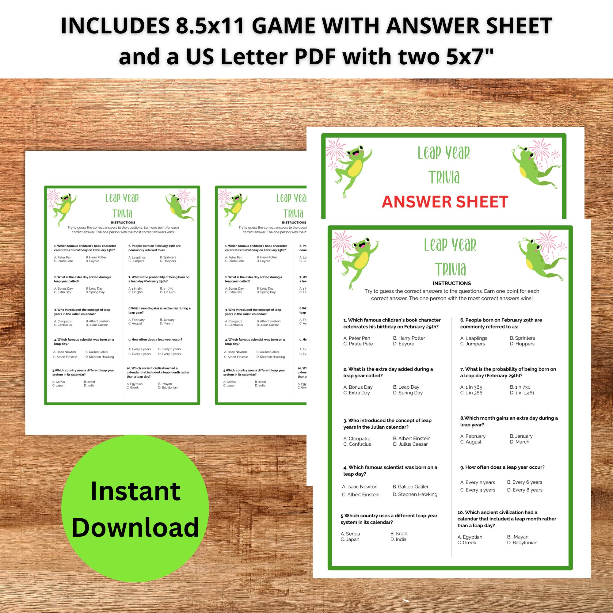 Leap Year Trivia Game, Leap Day 2024 Printable Game, Leap Day Trivia ...
