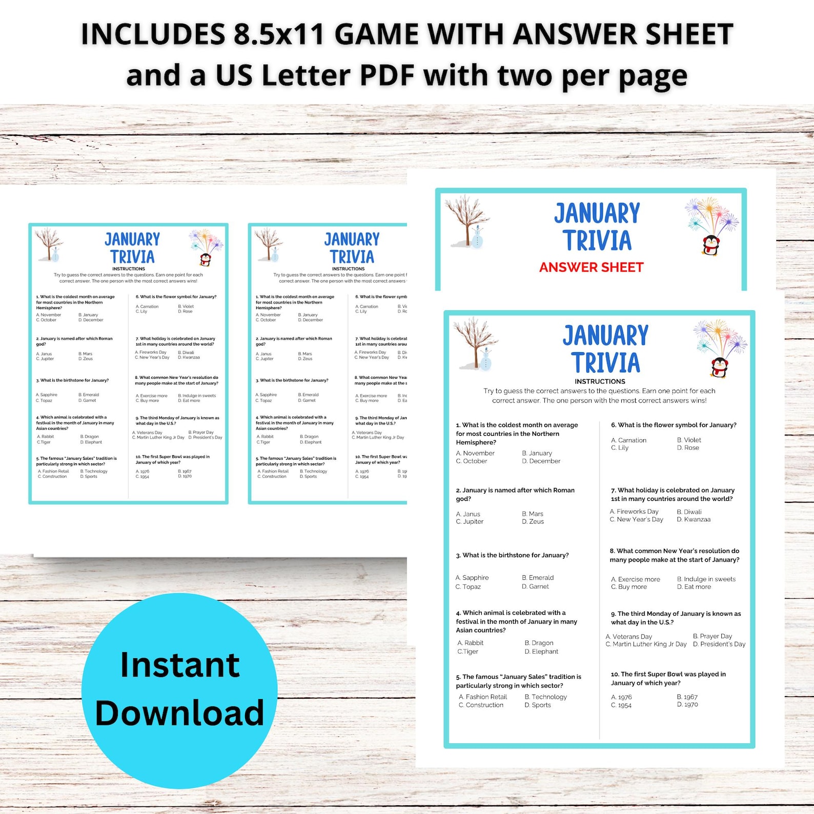Printable January Trivia Game, Snow Day Activity, Winter Trivia Game ...