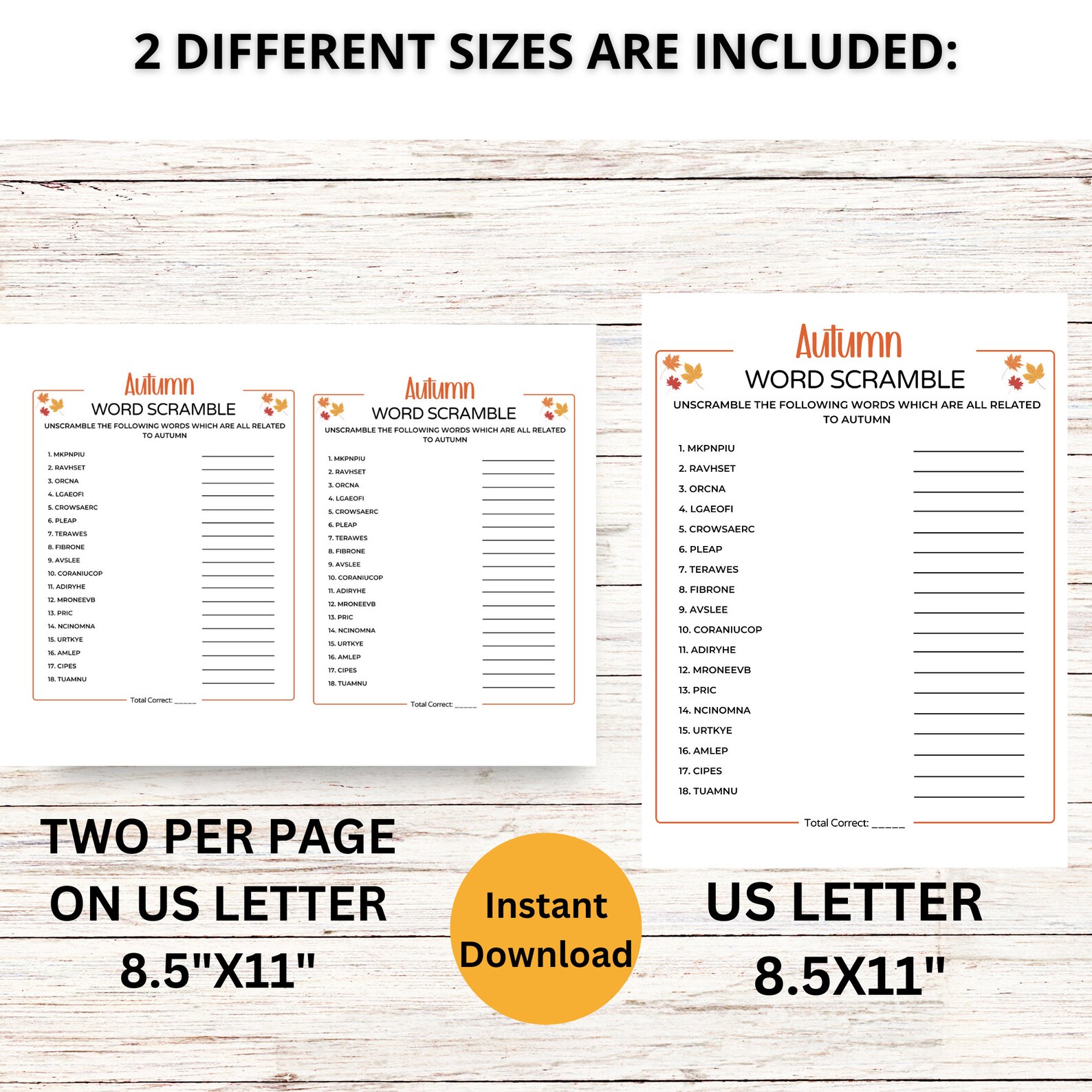 Autumn Word Scramble Printable Game, Fall Word Scramble, September ...