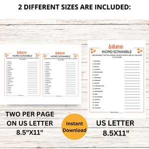 Autumn Word Scramble Printable Game, Fall Word Scramble, September ...