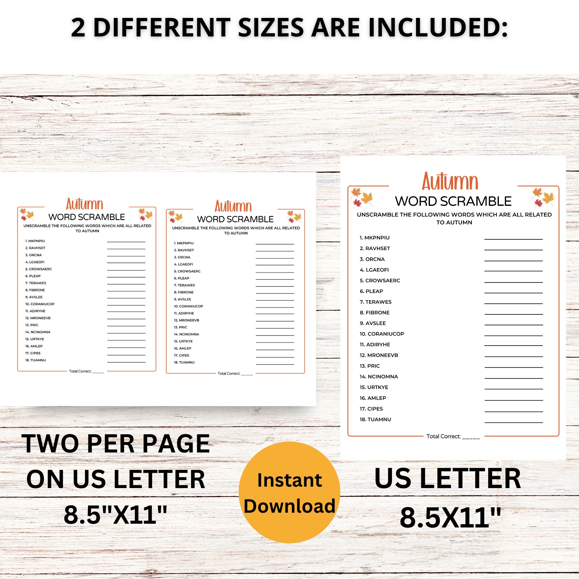 Autumn Word Scramble Printable Game, Fall Word Scramble, September ...