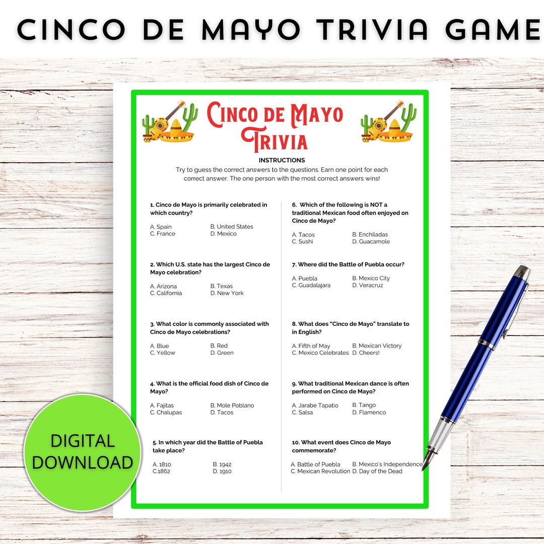Cinco De Mayo Trivia Game, Multiple Choice Trivia, Cinco De Mayo Party ...