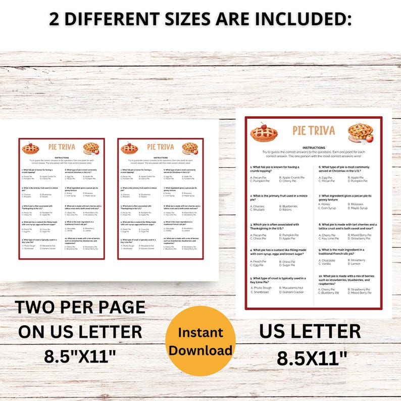 Pie Trivia Game, Dessert Party Trivia Game, Sweets Trivia Game ...