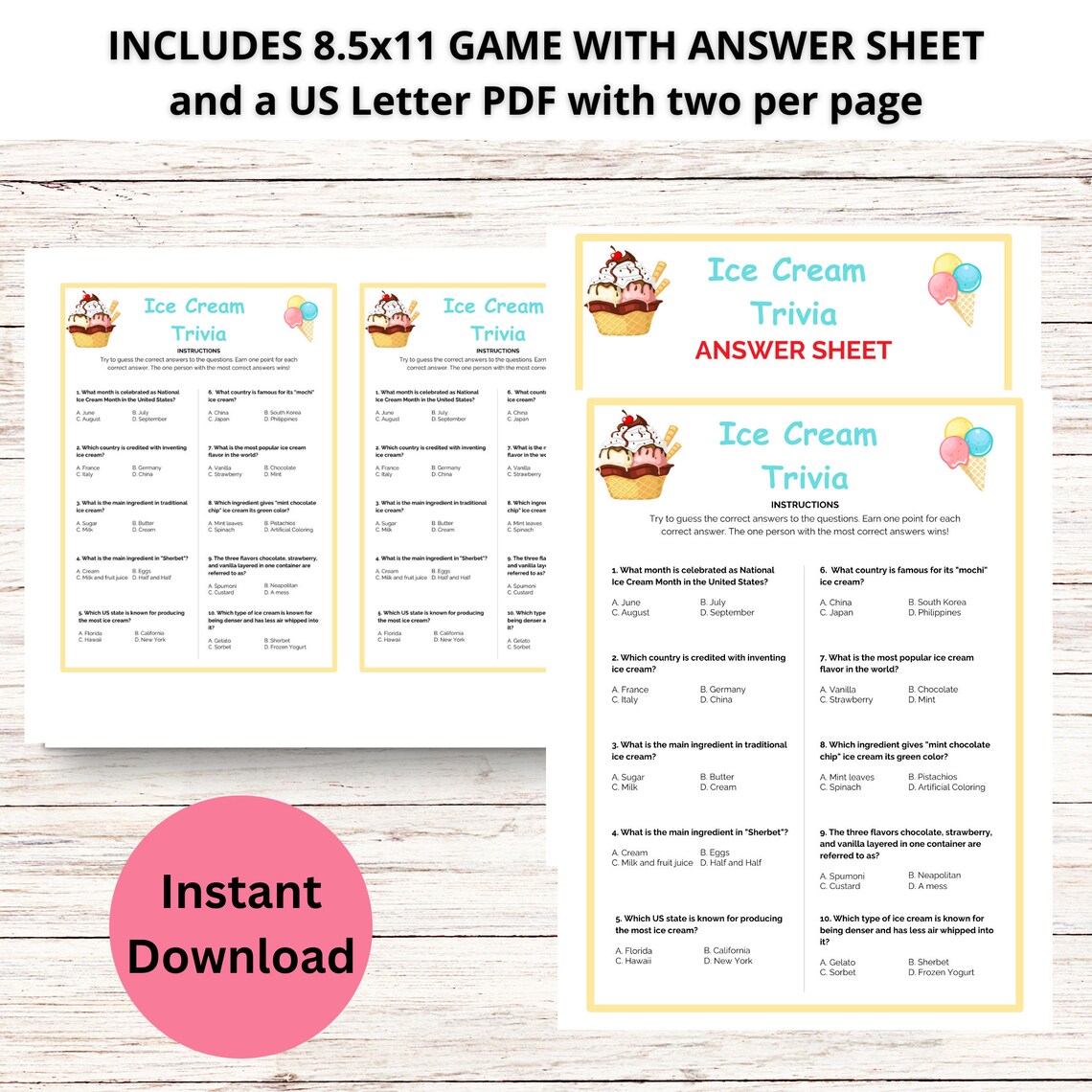 Ice Cream Trivia Game, Ice Cream Themed Birthday, Party Activity Idea ...