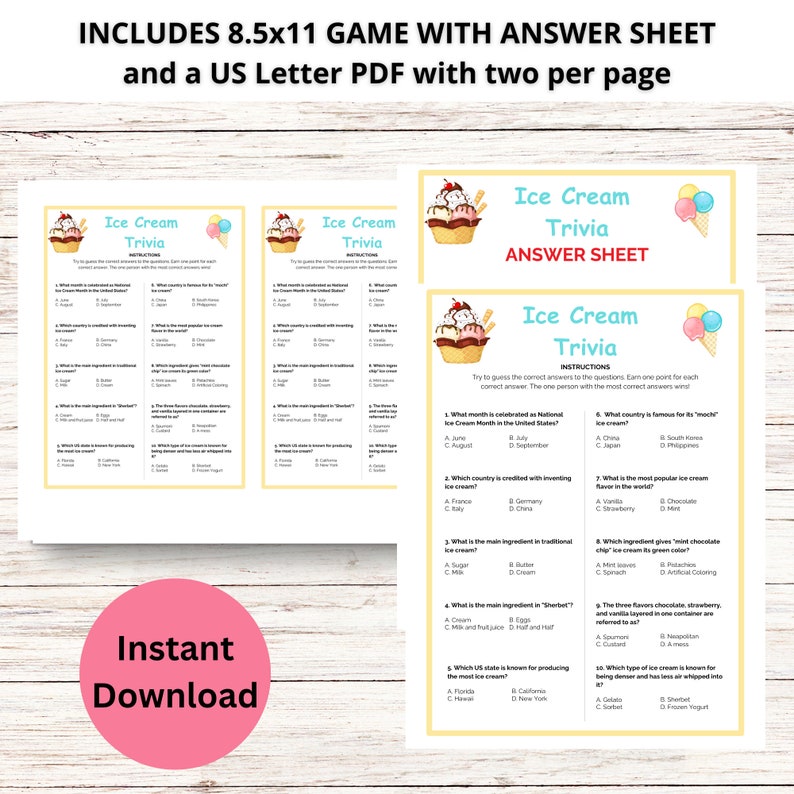 Ice Cream Trivia Game, Ice Cream Themed Birthday, Party Activity Idea ...