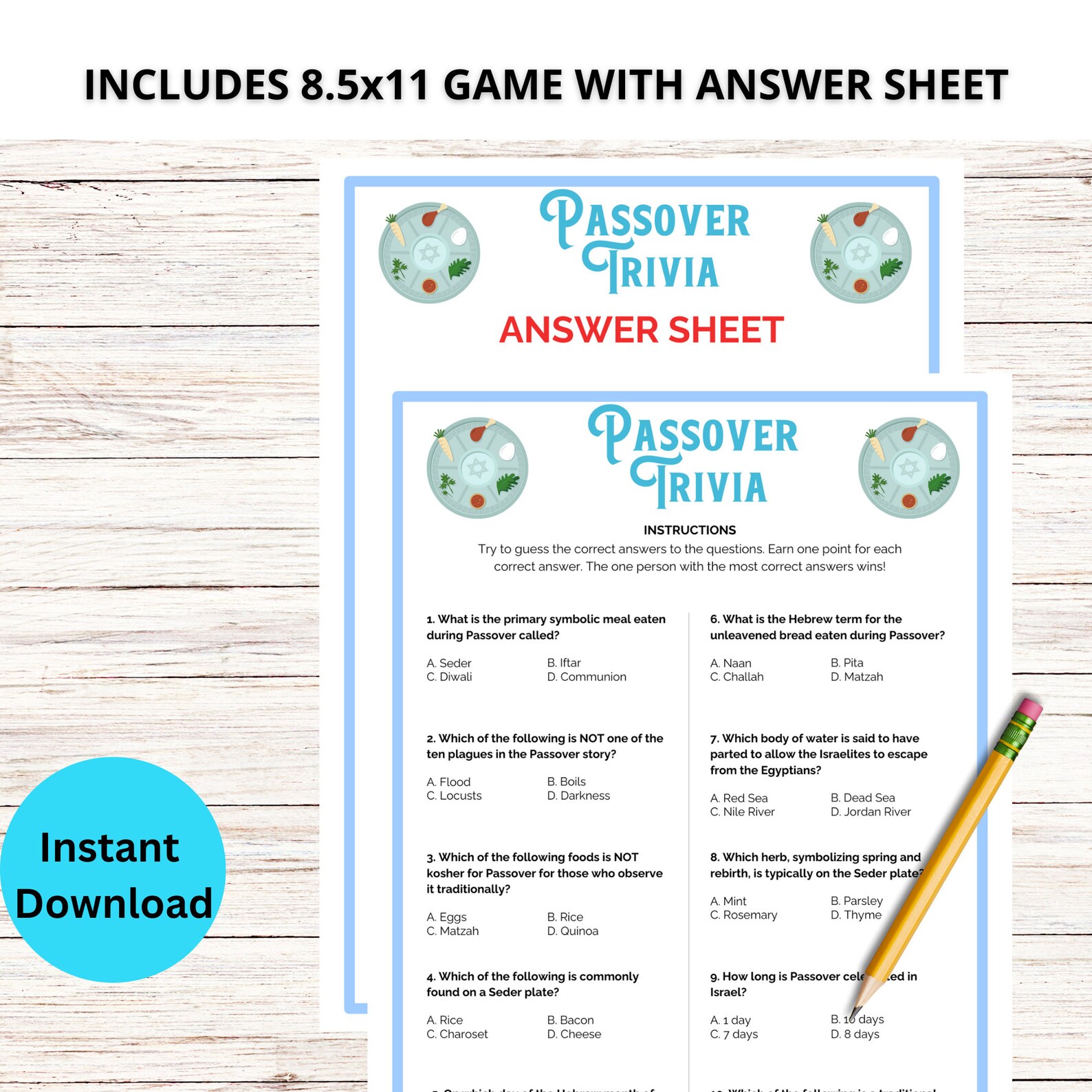 Passover Trivia Game, Passover Games, Family Game - Etsy