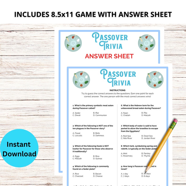 Passover Trivia Game, Passover Games, Family Game - Etsy