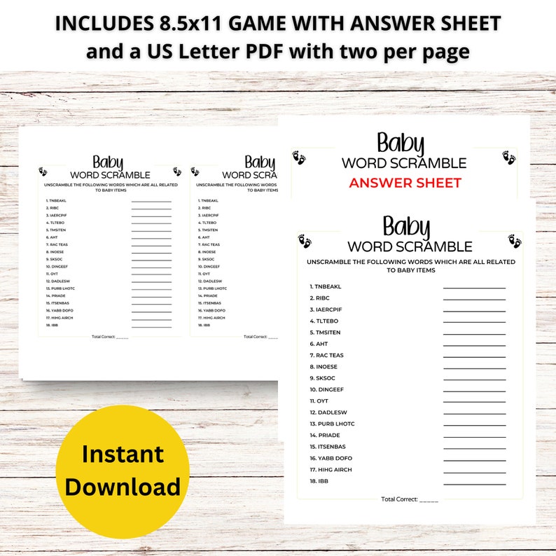 Baby Word Scramble Printable Game, Gender Neutral Baby Shower Game ...