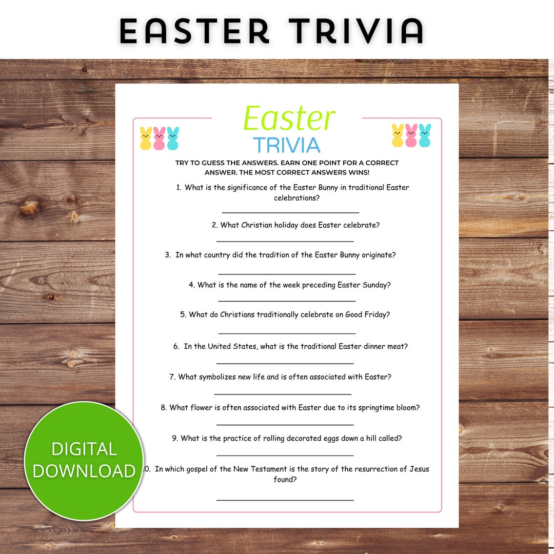 Easter Trivia Game, Sunday School Trivia, Printable Easter Trivia Game ...