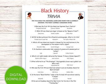 Black History Trivia Game, Printable Black History Month Activity for ...