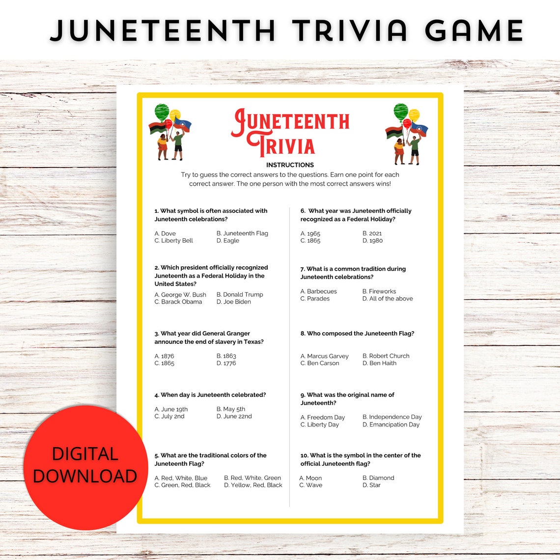 Juneteenth Trivia Game, African American History Quiz, Seniors Game ...