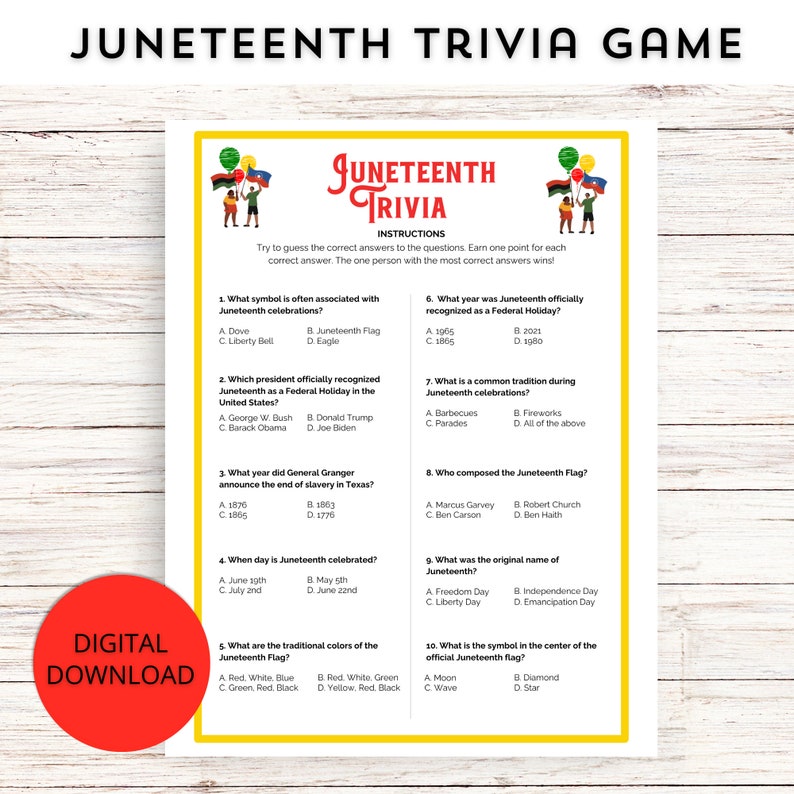 Juneteenth Trivia Game, African American History Quiz, Seniors Game ...