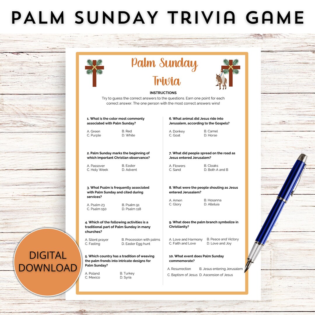 Palm Sunday Trivia Game, Holy Week Trivia Game - Etsy
