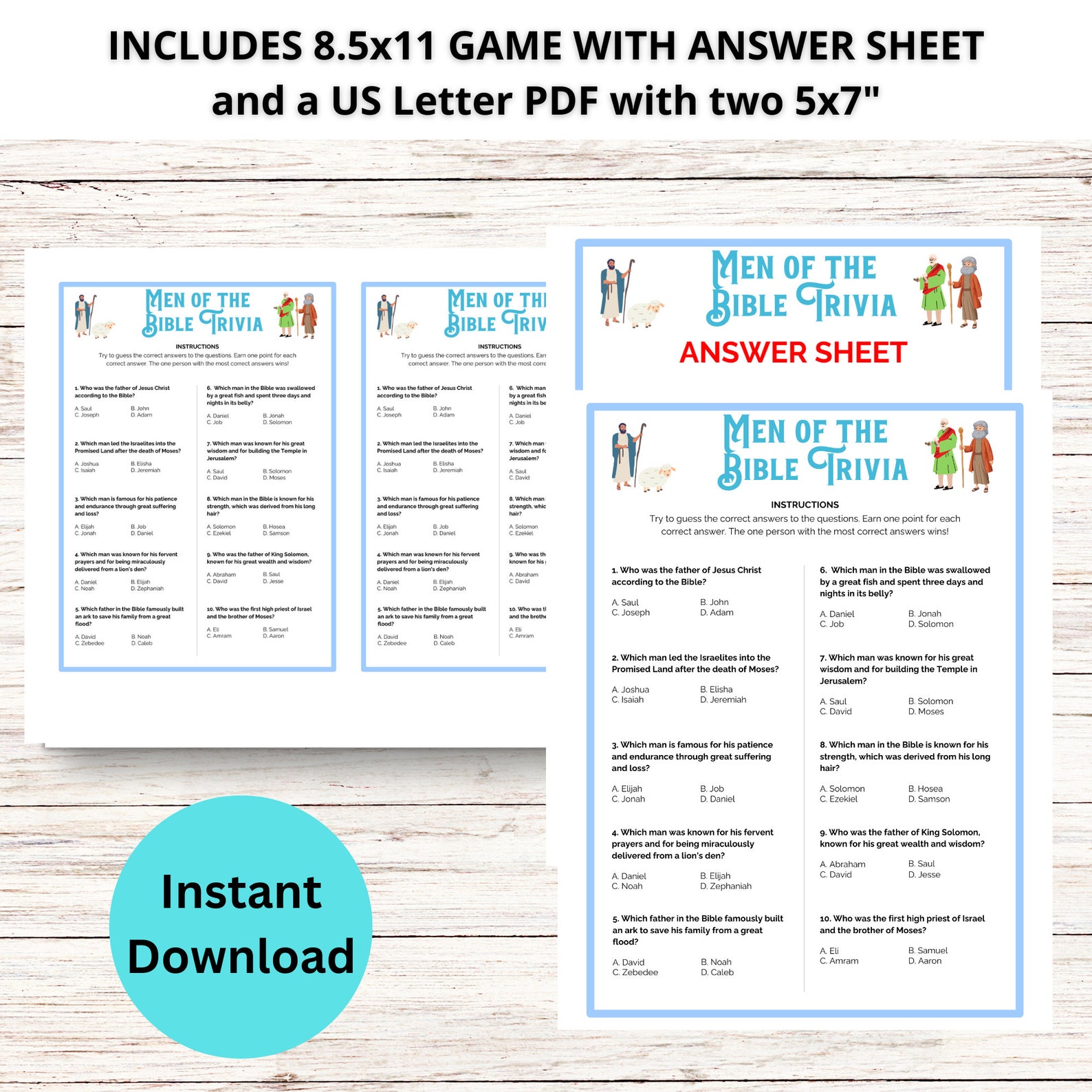 Men of the Bible Trivia Game, Bible Trivia Game for Adults and Kids ...
