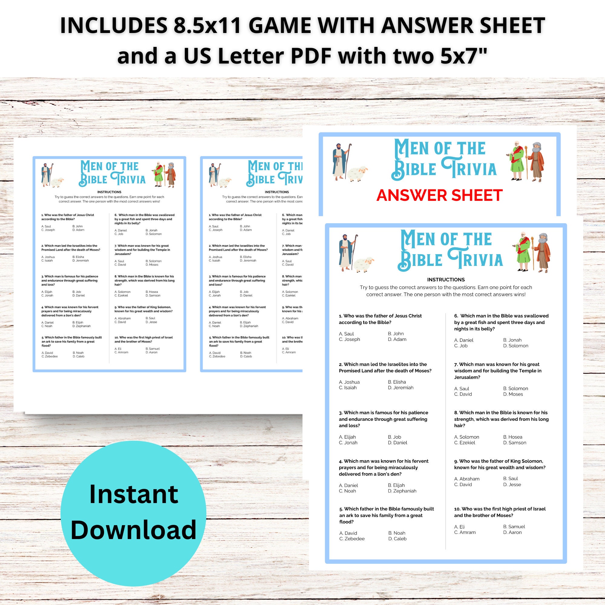 Men of the Bible Trivia Game, Bible Trivia Game for Adults and Kids ...