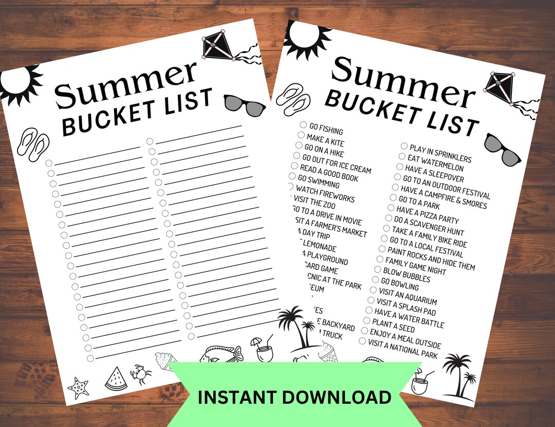 Summer Break Bucket List Template, Summer Activities Checklist, Summer ...