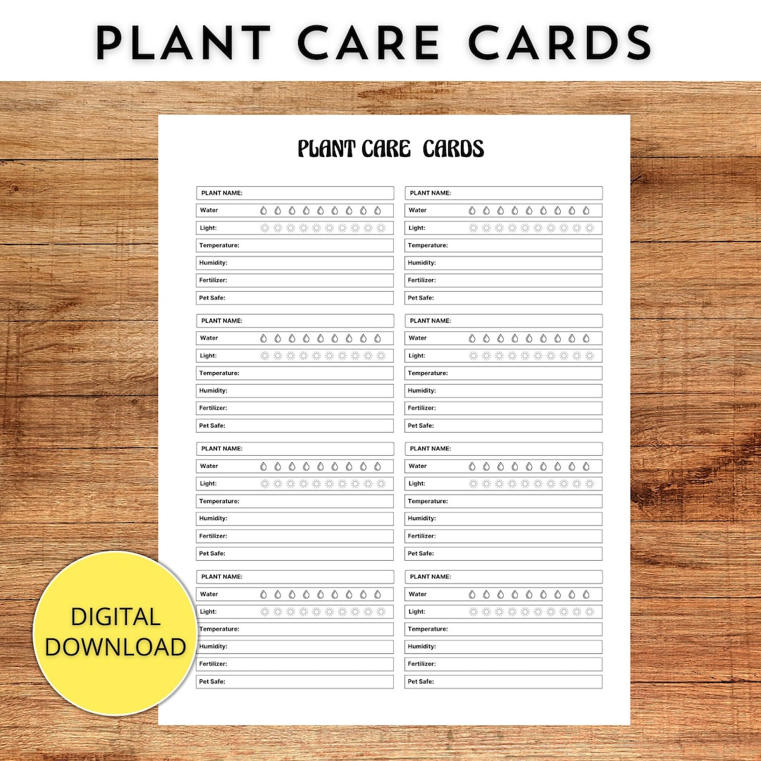 Plant Care Cards, Garden Plant Labels, Printable Plant Care Cards - Etsy