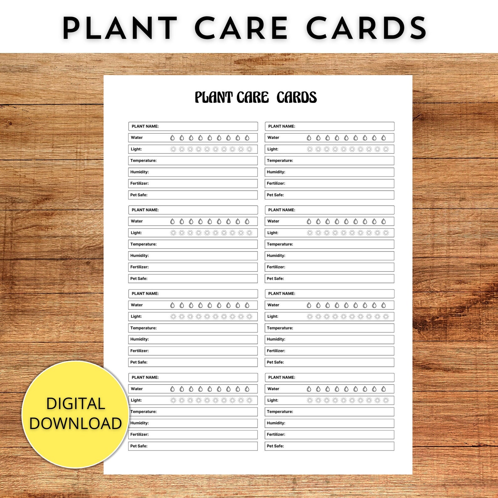Plant Care Cards, Garden Plant Labels, Printable Plant Care Cards - Etsy