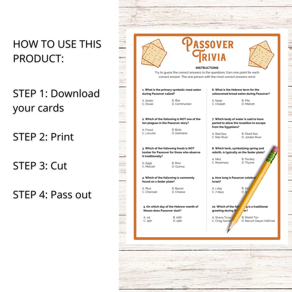 Passover Trivia Game, Passover Games, Family Game - Etsy