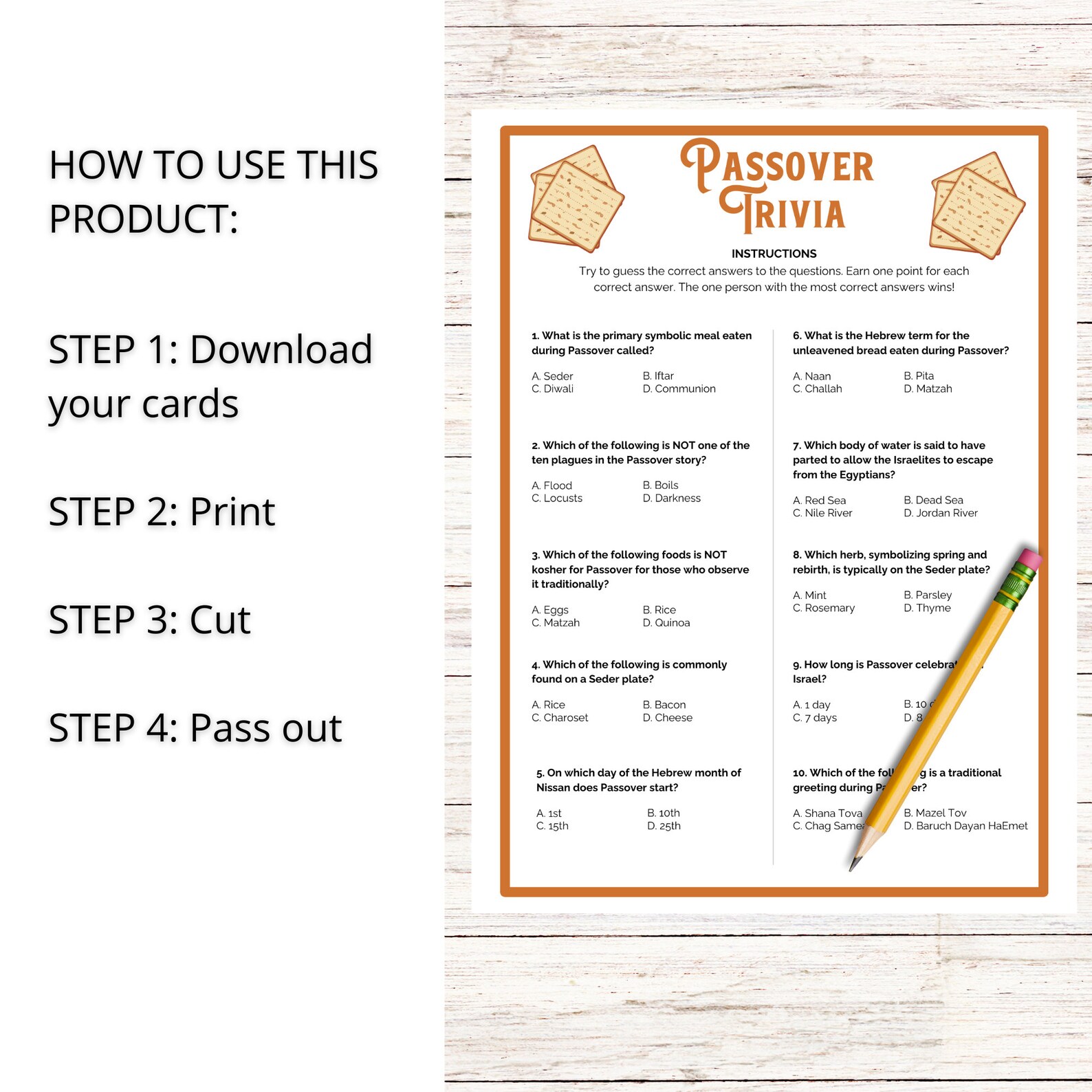 Passover Trivia Game, Passover Games, Family Game - Etsy