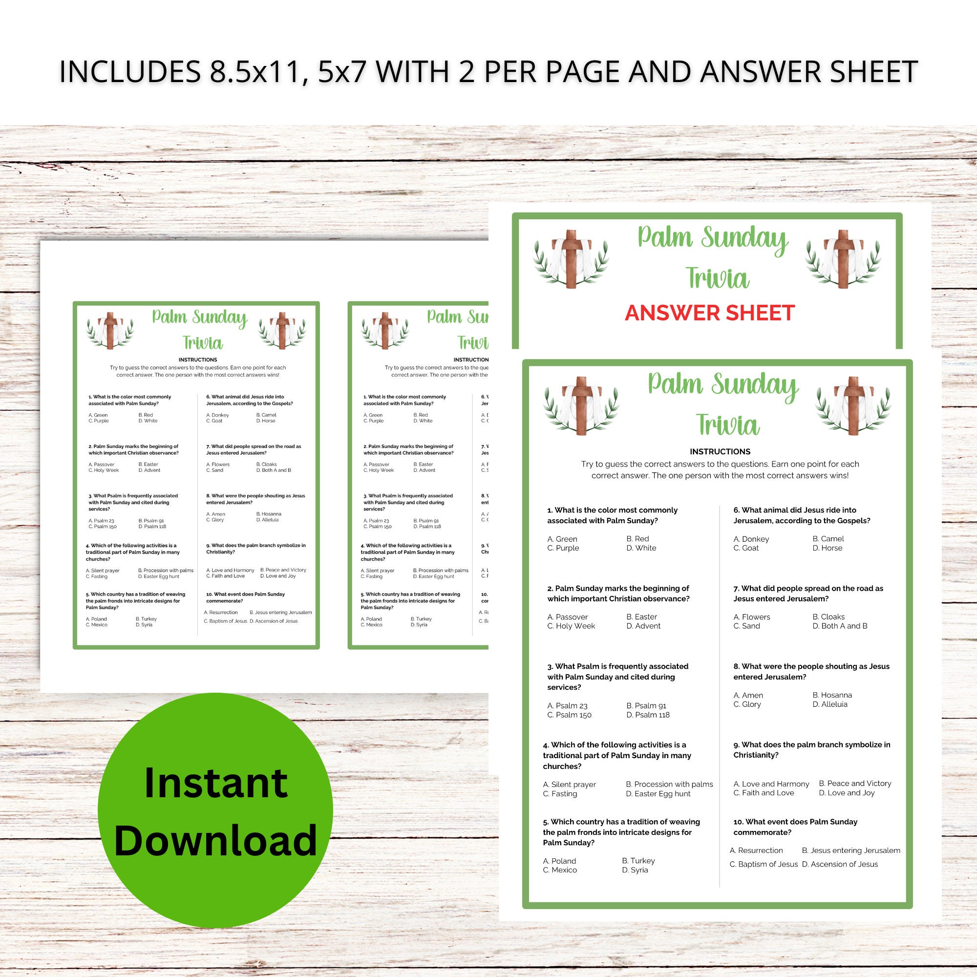 Palm Sunday Trivia Game, Holy Week Trivia Game - Etsy