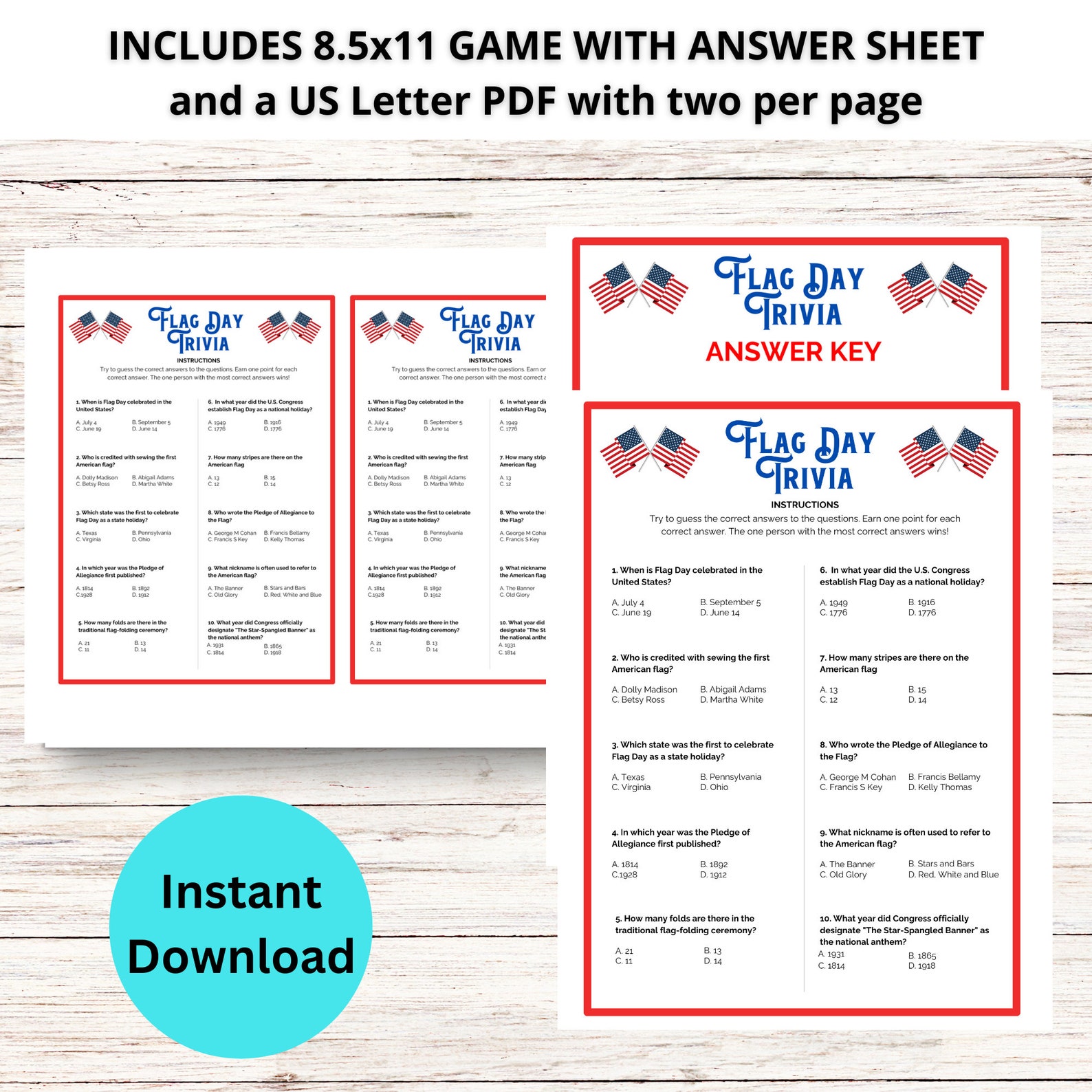 Flag Day Trivia Game, United States Flag Trivia Game, Flag Day Trivia ...