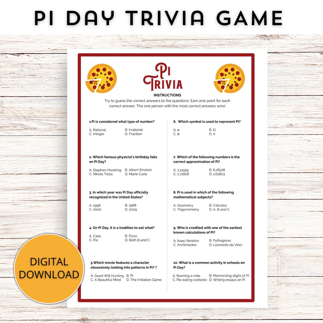 Pi Day Trivia Game, Pi Day Family Game, Pi Day Printable Game - Etsy