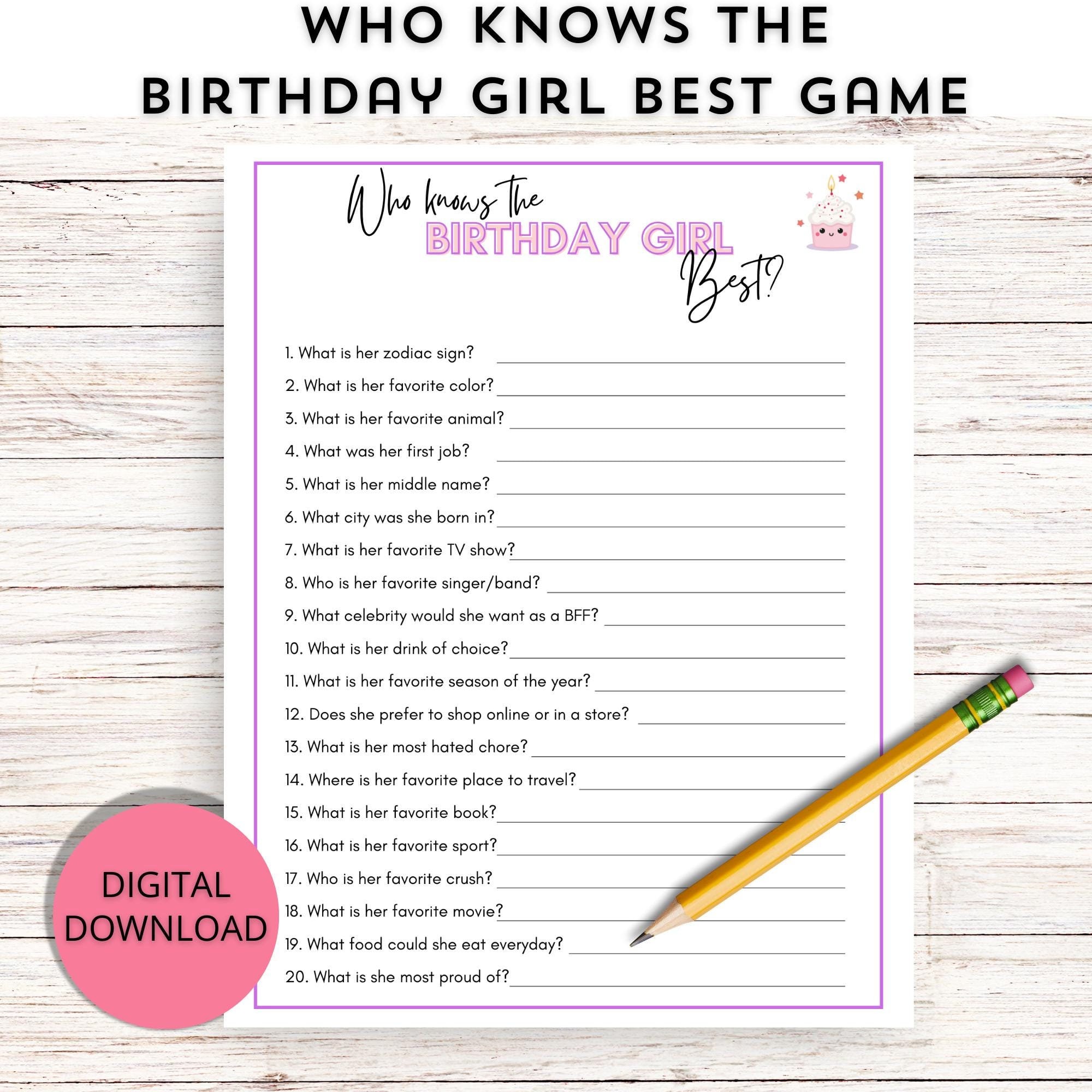 Who Knows the Birthday Girl Best Game, Birthday Girl Questions, How ...