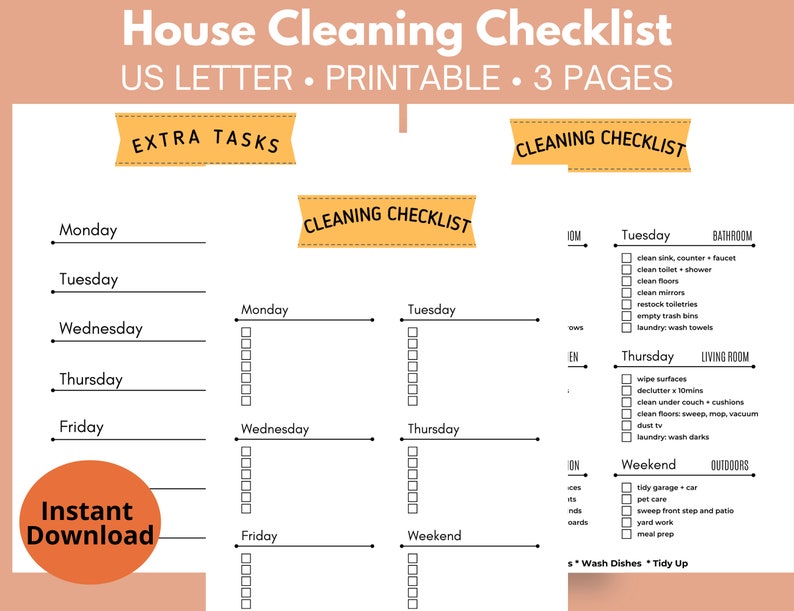 Cleaning Checklist, Weekly Cleaning, House Cleaning Checklist - Etsy