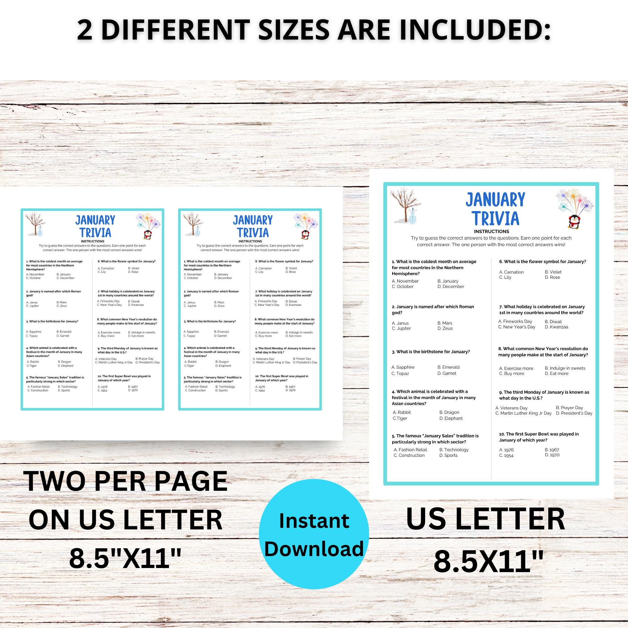 Printable January Trivia Game, Snow Day Activity, Winter Trivia Game ...