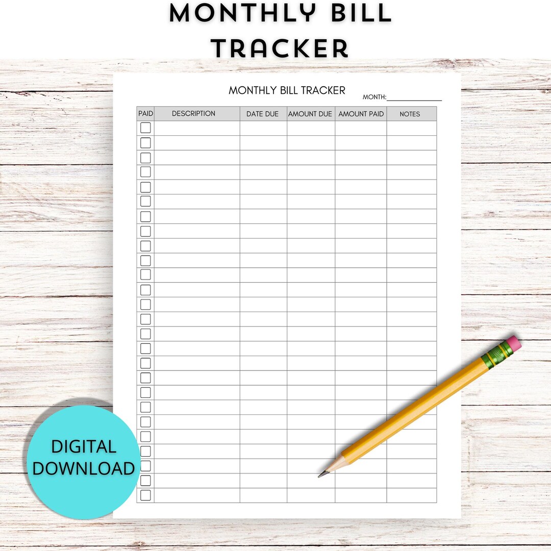Monthly Payment Bill Tracker Printable, Household Bill Log, Budget ...