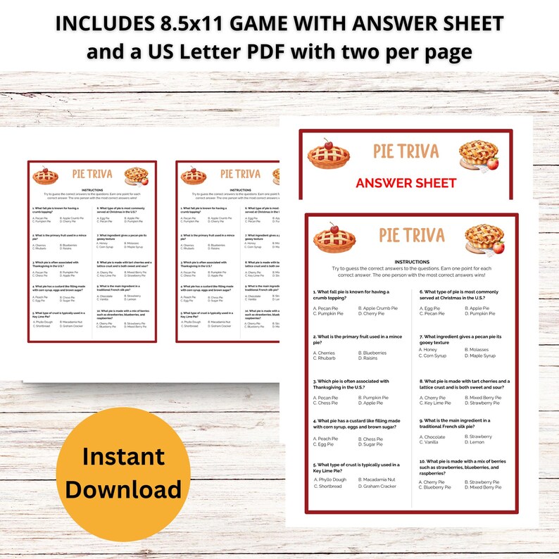 Pie Trivia Game, Dessert Party Trivia Game, Sweets Trivia Game ...
