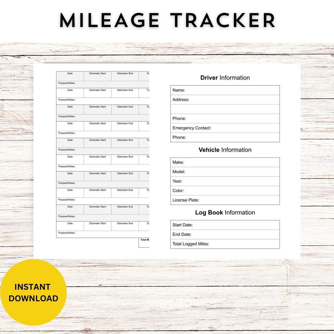 Mileage Tracker Printable, Car Mileage Log, Truck Driver Mileage Log - Etsy