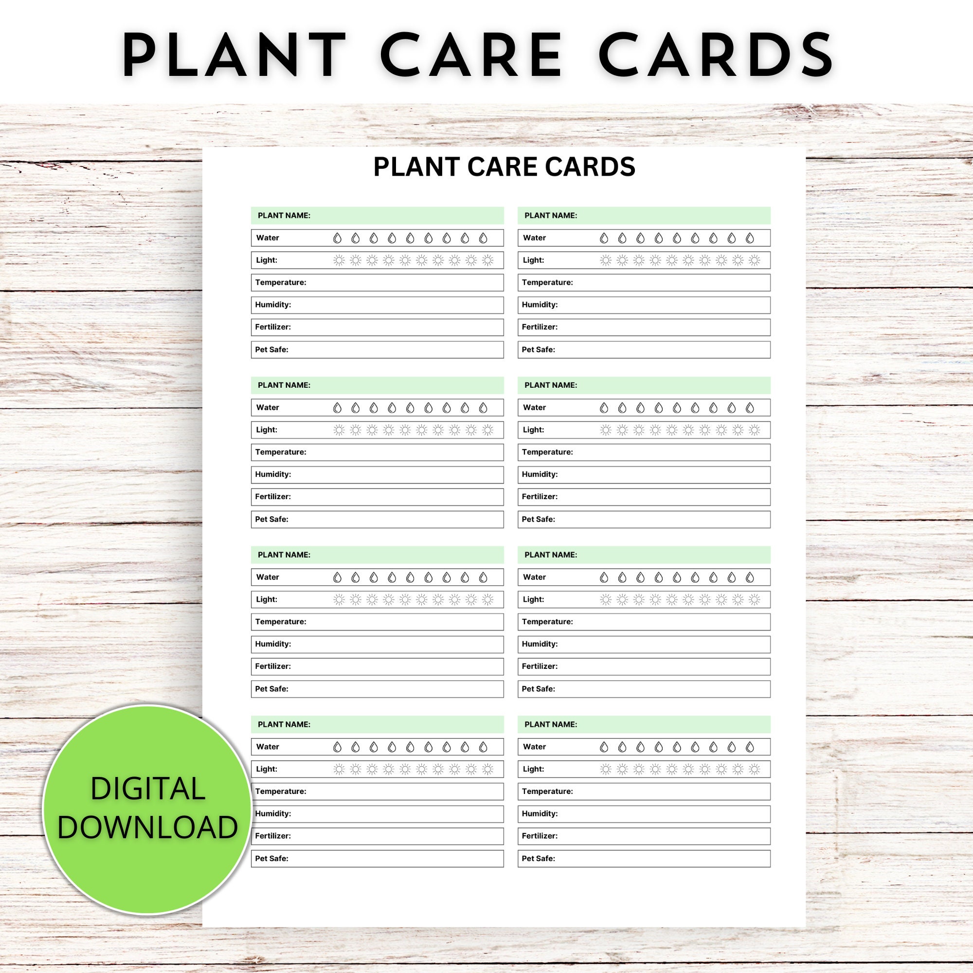 Plant Care Cards, Garden Plant Labels, Printable Plant Care Cards - Etsy