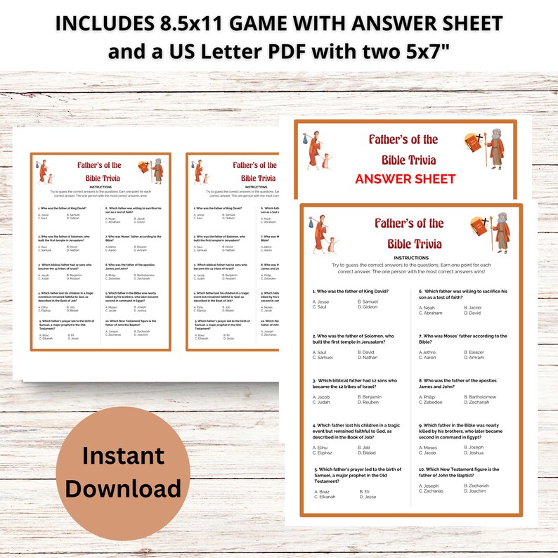 Fathers Day Bible Trivia Game, Fathers of the Bible, Sunday School Game ...